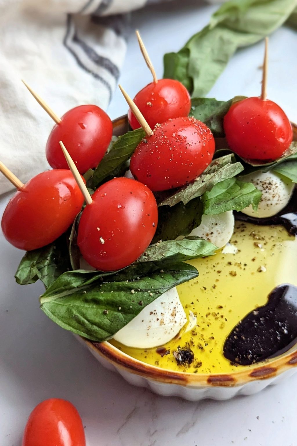 Mini Caprese Skewers Recipe (No Cook Vegetarian Appetizer) - The Herbeevore